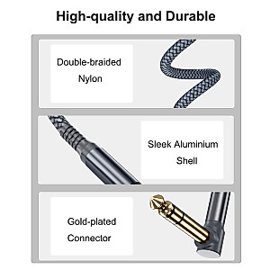 Elebase 1/4 Inch TRS Instrument Cable 10ft 2-Pack,Right-Angled to Straight 6.35mm Male Jack Stereo Audio Cord,6.35 Balanced Interconnect Line for Electric Guitar,Bass,Keyboard,Mixer,Amplifier,Speaker