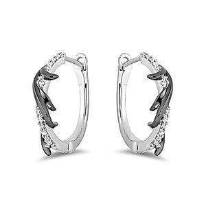 Jewelili Enchanted Disney Fine Jewelry Maleficent Diamond Earrings in Sterling with Black Rhodium and Diamonds 1/10 CTTW