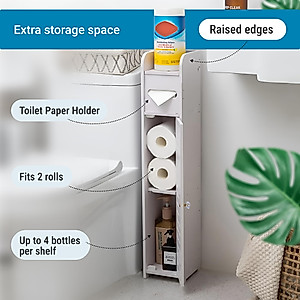 WOWZILLA Small Bathroom Storage Cabinet, White Bathroom Cabinet for Small Spaces, Next to Toilet Storage Slim Bathroom Organizers and Storage Cabinet with Shelves and Two Ventilation Door Holes