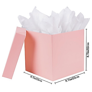 Jaywayang Medium Pink Gift Box with Lids, Ribbon and Tissue Paper, Collapsible, for Birthday, Wedding, Anniversaries, Mother's Day, 8.7x8.7x8.7 Inches