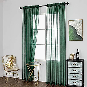 DUALIFE Emerald Green Sheer Curtains 84 inch Length Hunter Green Solid Voile Window Curtain Panels Drapes Rod Pocket Top for Living Room Bedroom Transparent Window Treatments 2 Panels
