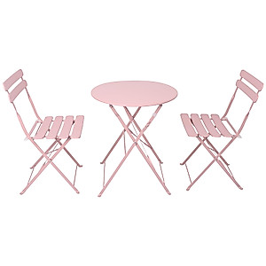 LUMISOL 3 Piece Folding Patio Bistro Set, Premium Steel Patio Furniture Sets, Foldable Patio Table and Chairs Set with Removable Cushions for Patio, Backyard, Balcony, Poolside, Pink