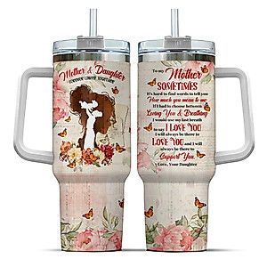 99WHALE Tumbler 40 Oz With Handle Lid And Straw, Mom Gifts, Butterfly Stainless Funny Primrose Modern Be Cups Coffee Quartz Mama Parade Cup Hot Yellow For Day To, Mother Daughter Floral