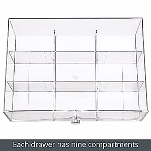 mDesign Plastic Tea Bag Caddy Box Storage Container Organizer Holder with 3 Drawers - for Kitchen Pantry, Cabinet, Countertop - Holds Coffee, Sugar Packets - Lumiere Collection - Charcoal Gray/Clear