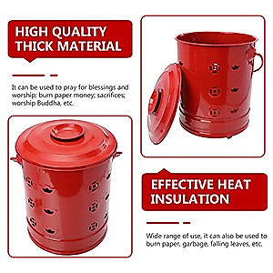 DOITOOL Rest Cloud Money Burning Pot with Hook Burn Incinerator Cage Pit Enamel Garden Cage Enamel Burner Bucket for Garden Leaf Trash Wood Backyard Bonfire Red Tabletop Fireplace