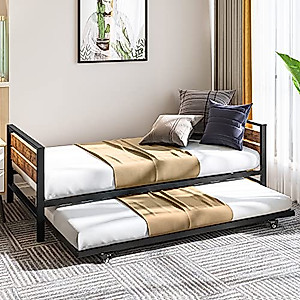YITAHOME Twin Daybed with Pull Out Trundle/Steel Slat Support/Space Saving Adjustable Height Sofa Bed Couch and Multi-Functional Furniture for Living Room and Guest Room,Black