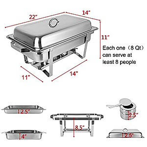 ROSVUN Upgraded Stainless Steel Chafing Dish Buffet Silver Round Catering Warmer Set with Food and Water Trays, Mirror Cover, Thick Stand Frame for Kitchen Party Banquet (2 Round+ 2 Rectangular)