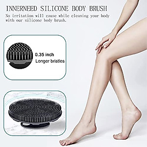 INNERNEED Food-grade Soft Silicone Body Scrubber Shower Brush Handheld Cleansing Skin Brush, Gentle Exfoliating and Lather Well (Black)