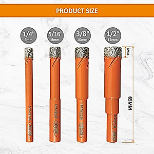 Dry Diamond Drill Bit Set,BGTEC 10pcs 1/4" 6mm Hole Saw for Granite,Marble,Masonry, Concrete, Tile/Ceramic, Glass, Hard plastic,Vacuum Brazed Diamond Core Drill Bit Kit