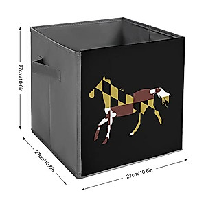 Maryland Flag Horse PU Leather Collapsible Storage Bins Canvas Cube Organizer Basket with Handles