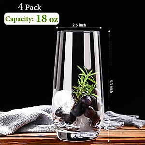 Qipecedm Highball Drinking Glasses Set of 4 (USA MADE), 18 oz Tall Glass Cups, Lead-Free Crystal Drinking Glasses, Water Glasses, Bar Glassware for Rocks, Juice, Beer, Cocktail Glasses