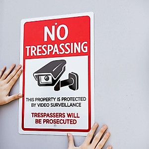 Bolthead Industrial No Trespassing Sign 3-Pack | 18inches x 12inches Reflective Video Surveillance Pre-Drilled Metal Industrial Warning Sign for Private Property, Parking Lots, Home Driveways, Yards, Businesses, Security Cameras