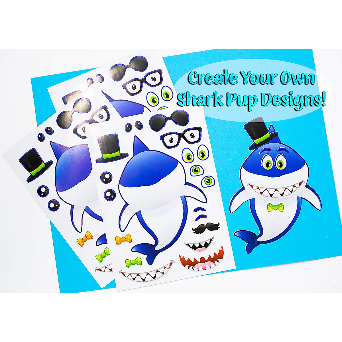 Edgewood Toys 24 Make A Shark Stickers For Kids - Great For Birthday Party Favors, Decorations, & Prizes - Let Your Kids Get Creative & Design Their Favorite Shark Stickers – Fun Kids Craft Activity