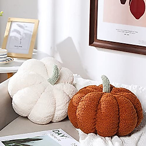 2 Pieces Simulated Pumpkin Plush Pillow 11 x 9.5 Inch 3D Thanksgiving Cushion Shaped Pillow Cozy Fall Decorations Toy Pillows for Thanksgiving Christmas Bedroom Sofa Couch Supplies (White, Brown)