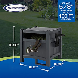 Suncast Hideaway 100 Foot Garden Hose Reel for 5/8 Inch Hoses with Stay Up Lid and Crank Handle for Outdoor Storage, Cyberspace, 2 Pack