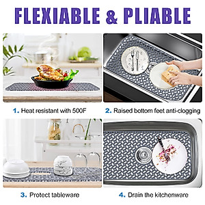 JUSTOGO Silicone Sink Mat, Kitchen Sink Protectors for Kitchen Sink Grid Accessory with Center Drain 24.8"x 13",1 PCS Non-slip Folding Sink Mats for Bottom of Farmhouse Stainless Steel Porcelain Sink