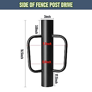 Nrspp Black Fence Post Driver，16.5 Inch T Post Driver,Hand Post Pounder with Handle,12 LB Heavy Duty Post Hole Diggers