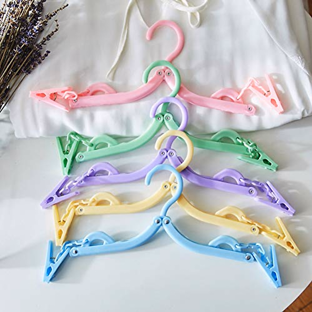 Portable Folding Travel Clothes Hangers with Clips Travel Accessories Plastic Foldable Non-Slip Lightweight Shirts Socks Underwear Clothes Hangers Drying Rack for Home Outdoor Travel