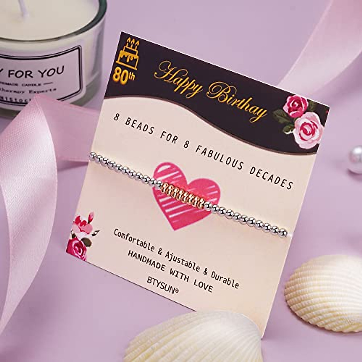 Btysun 80th Birthday Gifts for Grandma Her Stretch Bracelets for Women Rose Gold Bead Grandma Birthday Gifts Thanksgiving Christmas Jewelry