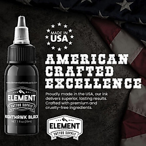 ELEMENT TATTOO SUPPLY - Premium Black Tattoo Ink - Professional Tattoo Ink & Supplies for Outlining, Shading, & Blending - Tribal Tattoo Ink - Permanent Nighthawk Black Ink Tattoo - 1/2 oz Bottle