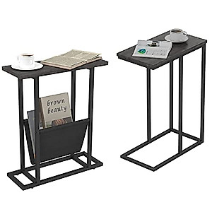 Yusong Small Narrow Side Table and C Shaped Side Table for Small Space, Slim Couch Side Table Skinny Nightstand for Living Room Bedroom, Grey