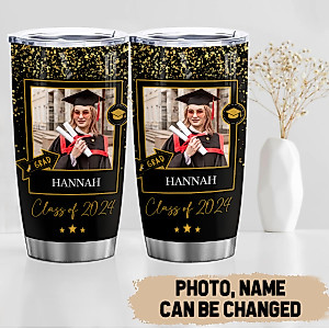 wowcugi Personalized Graduation Tumbler with Photo Class Of 2024 Custom Cups with Lid 20oz 30oz Coffee Mugs Graduation Gifts Masters Insulated Tumbler for Men Women Graduating Daughter Son
