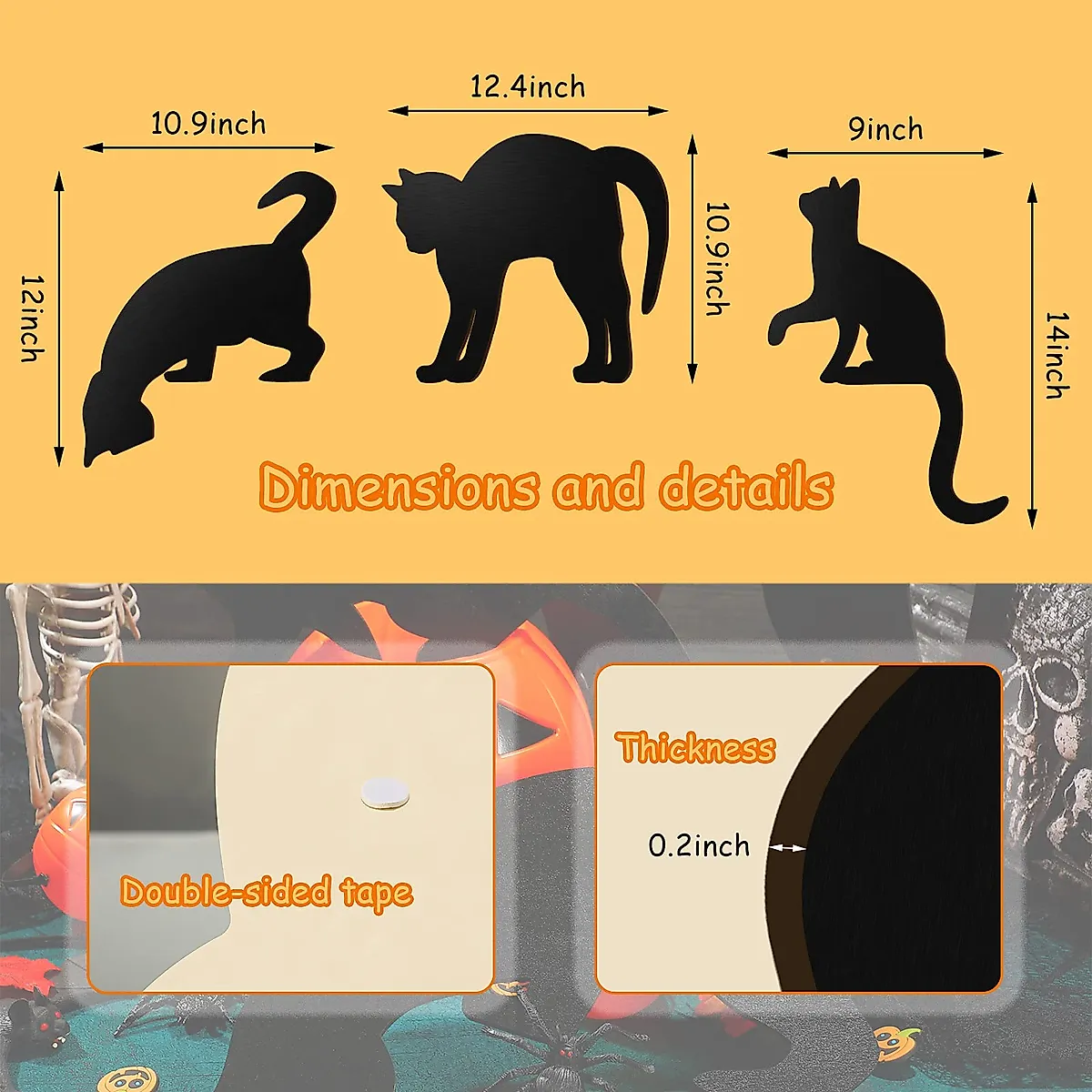 Jetec 3-Piece Black Wooden Cat Silhouette Hanging Signs for Halloween, Scary Family Home Party Door Decorations