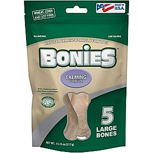 BONIES Natural Calming Formula Dog Treats - Contains Chamomile & Lavender, Help Anxiety, Excessive Barking & Trembling, Chicken Flavor, Large, 5 Bones