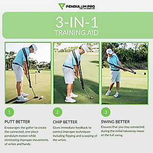 PENDULUM PRO Golf Swing Trainer - 3 in 1 Golf Training Aid - Chipping, Putting, & Initial Take Away Trainer - Instant Feedback to Improve Golf Game