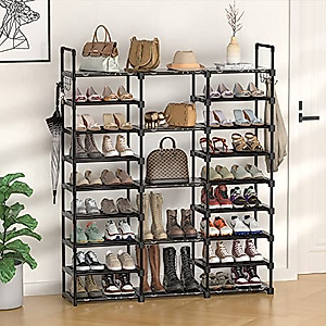 TIMEBAL Shoe Rack Storage Organizer Shoe Shelf Organizer for Entryway (9 Tiers 3 Rows, Black)
