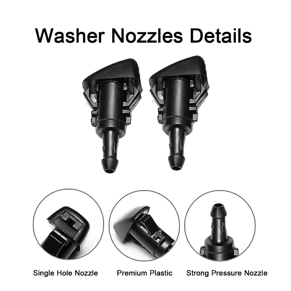 Front Windshield Washer Nozzles Kit for Dodge, Jeep, Ram - Replaces OEM # 4805742AB, 5116079AA Wiper Spray Washer Jet with 118 Inch Long Fluid Hose and 6 Connectors