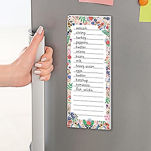 SWEETZER & ORANGE 6-Pack Magnetic Grocery List for Fridge (Floral Theme) - 3.5” x 9” Memo Notepad for Shopping, Locker, Filing Cabinet, To Do, Appointment Reminders, Meal Plans | 55 Sheets Per Pad