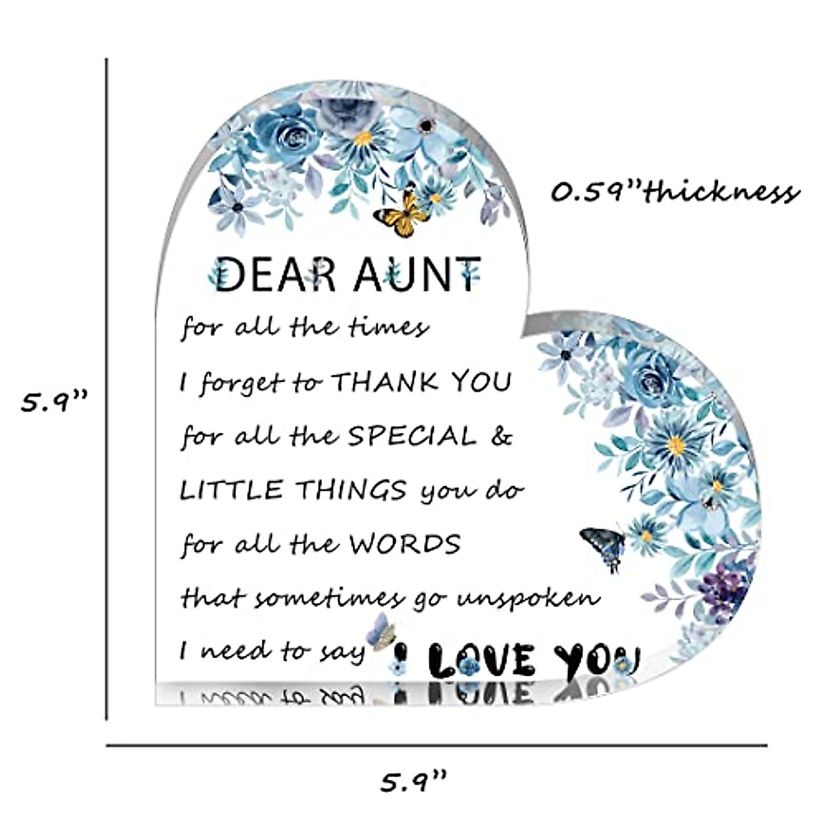 Aunt Birthday Gifts from Niece Nephew, Clear Acrylic Heart Plaque Gifts for Aunt, Thanksgiving, Christmas Gifts for Aunt