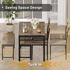 JUMMICO 43.3" Dining Table Set for 4, Kitchen Table with Bench & 2 Chairs Modern Rectangular Metal Frame Dining Furniture Set for Small Space (Rustic Brown)