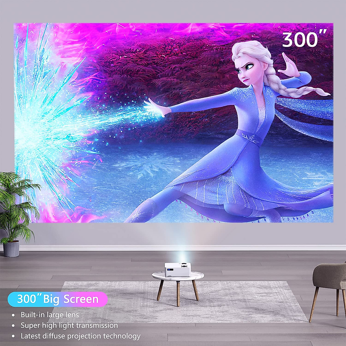 1080P HD Projector with WiFi and Bluetooth,Roconia 9800LM 4K Projector,300" Outdoor Movie Projector,Home Theater Video Projector Compatible with Laptop, HDMI, VGA, USB, iOS & Android Smartphone