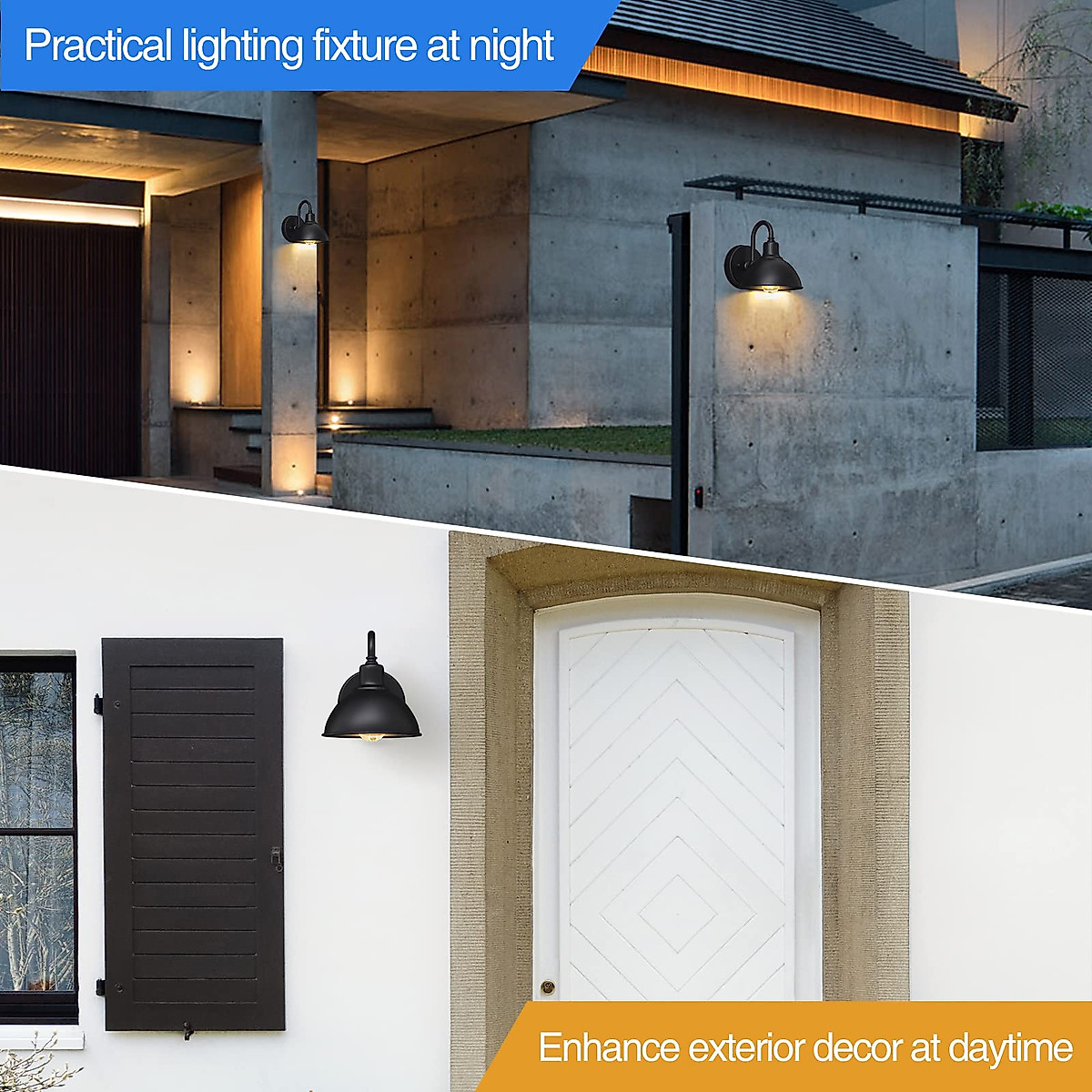 Naurham Barn Light Gooseneck Light- Small Farmhouse Outdoor Lighting, 1-Light Outdoor Gooseneck Lighting Farmhouse Wall Sconce for Patio Porch Garage (6.4" Diameter, 1pc)