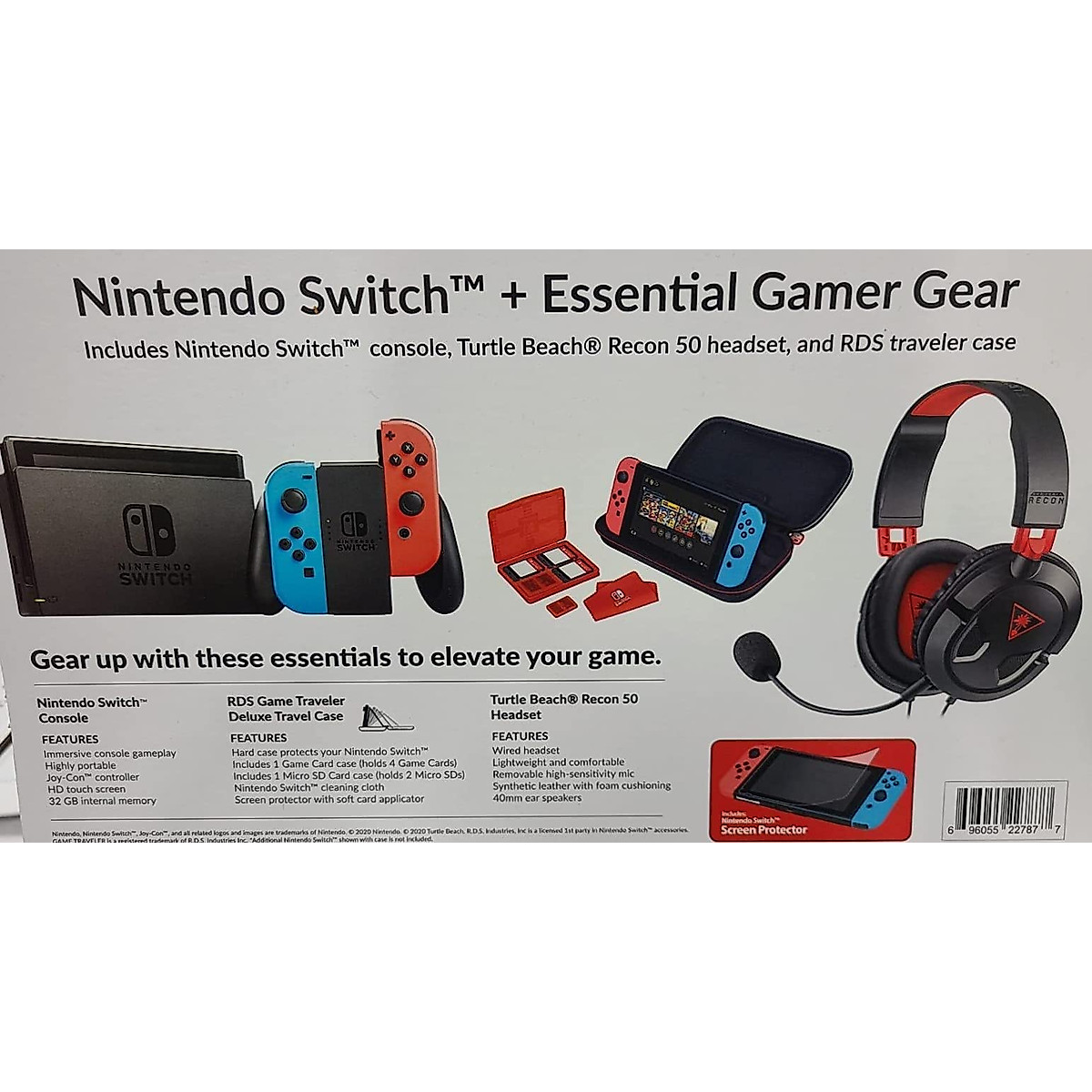 Nintendo Switch Console + Essential Gamer Gear Bundle with RDS Game Traveler Deluxe Travel Case and Turtle Beach Recon 50 Headset (US Warranty, 64GB SD Card Bundle, Neon)