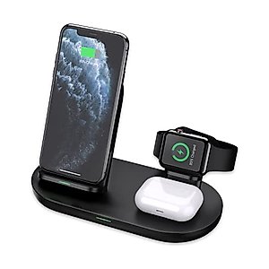 Wireless Charging Stand, 3 in 1 Wireless Charger Dock Station, Fast Wireless Charger 3 in 1 Compatible with Cell Phone, Smart Watch and TWS Earbuds (No AC Adapter)