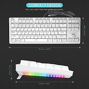 Xceahu 60% Mechanical Gaming Keyboard Rainbow Backlit 87 Key - E-YOOSO K620 Blue Switches TKL Keyboards, White