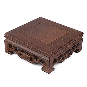 Oriental Furniture Chinese Rosewood Solid Mahagony Wood Display Stand Wooden Base Pedestal With Dragon Design Carved (3/4 inch)(Length 10 width 10 height 3.7)