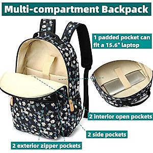 Leaper Water-resistant Floral Laptop Backpack Travel Bag Bookbags Satchel (White-Sunflower)