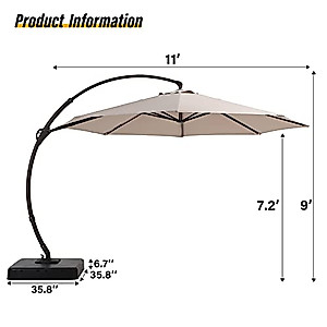 LAUSAINT HOME Outdoor Patio Umbrella with Base included, 11 FT Deluxe Curvy Cantilever Umbrella Heavy Duty Offset Hanging Umbrella with 360° Rotation for Market, Pool, Garden, Backyard, Deck (Beige)