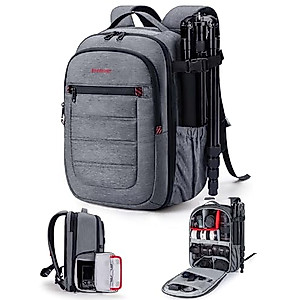 BAGSMART Camera Backpack, Expandable DSLR SLR Camera Bags for Photographers, Waterproof Photography Travel Backpack with 15.6" Laptop Compartment &Tripod Holder, Grey