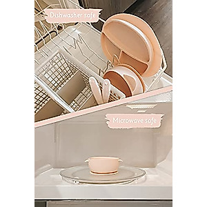 Ullabelle Suction 7 Pc Baby Feeding Set -BPA Free, 100% Food Grade Silicone- Microwave & Dishwasher Safe- 2 Silicone Bibs, 1 Suction Divided Toddler Plate, 1 Suction Bowl w/ Lid & 2 Spoons (Grey)