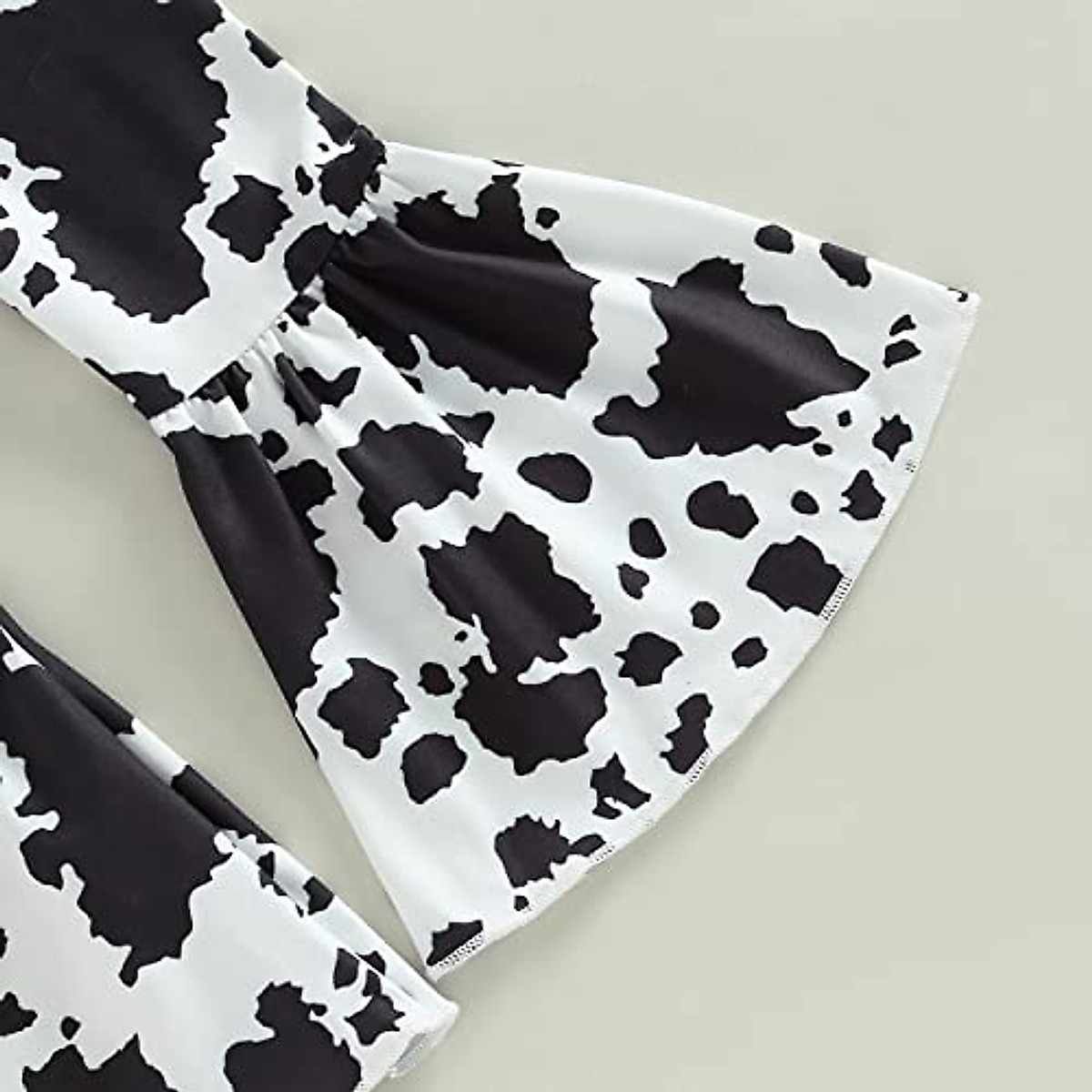 Western Baby Girl Clothes Letters Print Short Sleeve T-Shirt Tops Cow Print Flared Pants Set Bell Bottom Outfit (Beige, 2-3 Years)