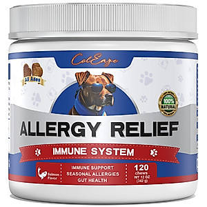 ColEzae Allergy Relief for Dogs, Anti-Itch Chew Treats for Dry Skin, Itchy Paws, Licking, Seasonal Allergies, Omega 3 and Herbal Supplement