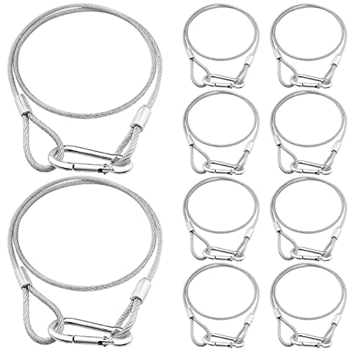 32'' Safety Cables 10 Pack, Czgor Stainless Steel Safety Cables with Carabiner Lock lighting Fall Prevention Security Cable Safety Rope for DJ Stage Lighting Bicycle Luggage Lock 110lb Load Capacity