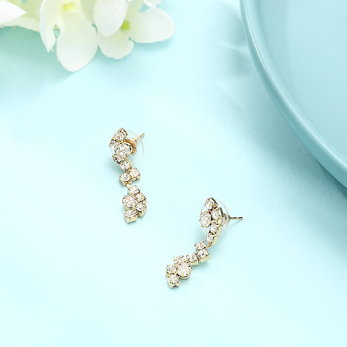 Yean Bride Silver Bridal Necklace Earrings Set Crystal Wedding Jewelry Set Rhinestone Choker Necklace for Women (Silver) (Gold)