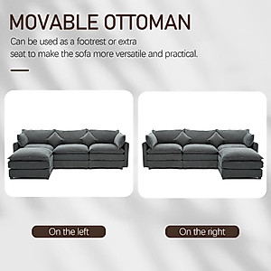 ANDORON Modular Sectional Couch, 101 Inches L Shaped Sofas for Living Room Convertible Couches with Removable Ottoman and Pillows for Small Space, Apartment Chenille Fabric (Dark Gray)