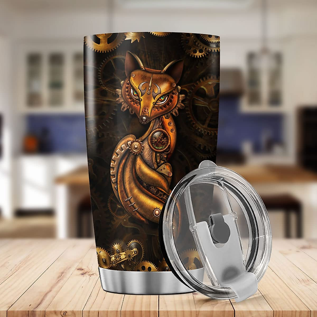 9SUNFLOWER Fox Coffee Tumbler Mechanic Style Birthday Gifts For Girls Women Boys Friends Steampunk Travel Mug With Lid Insulated Cold Drink Cup Inspirational Quotes Drinking Cups